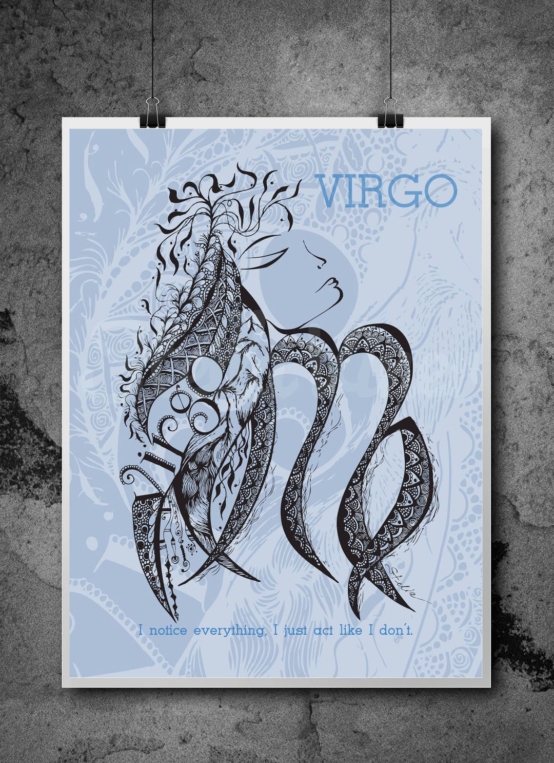 Zodiac Art VIRGO - Print From Original Design and Drawing, Wall Decor ...