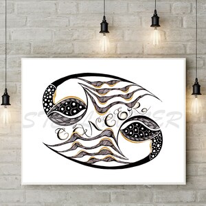 Zodiac Sign CANCER - Print From Original Design and Drawing, Wall Decor ...