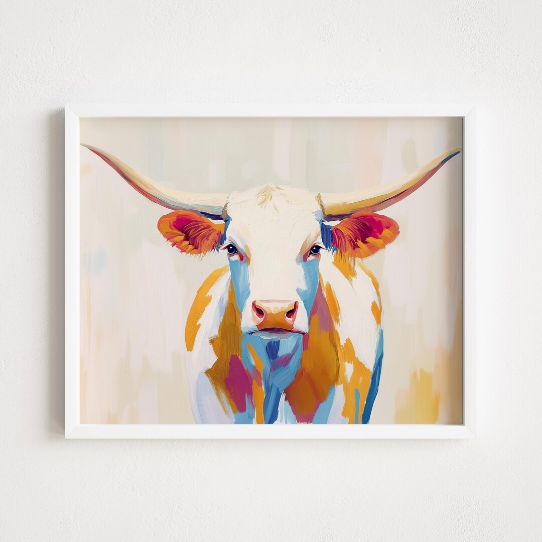 Colorful Longhorn Cow Print: Digital Download Southwestern Farm Wall ...