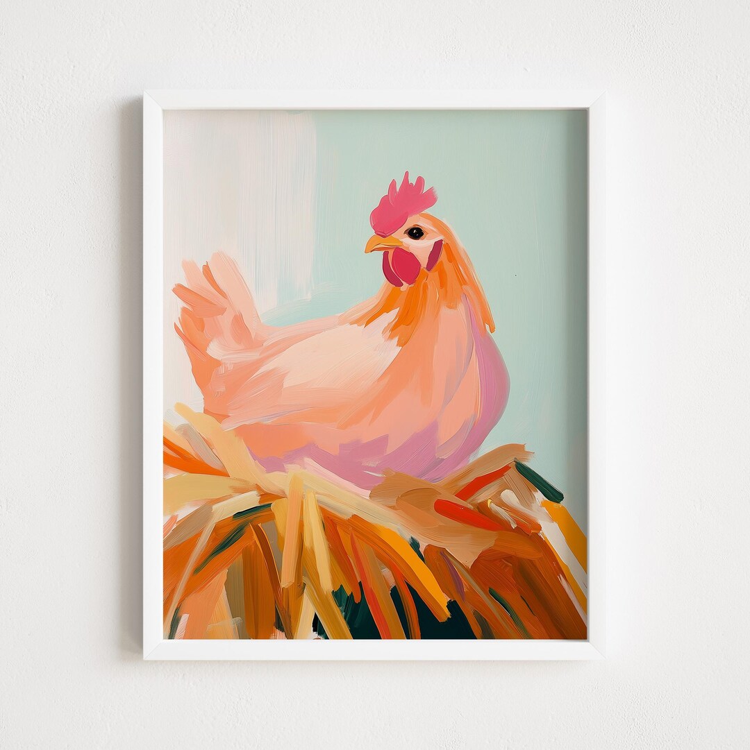 Pretty Hen Print: Digital Download Pastel Farmhouse Chicken Wall Art - Etsy