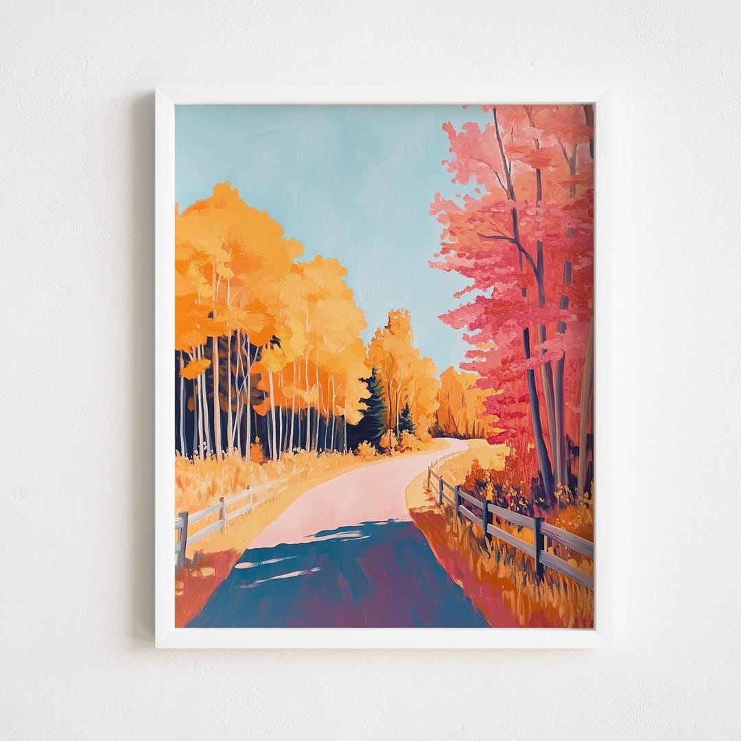 Colorful Autumn Tree Path Print: Digital Download Pastel Fall Wall Art ...