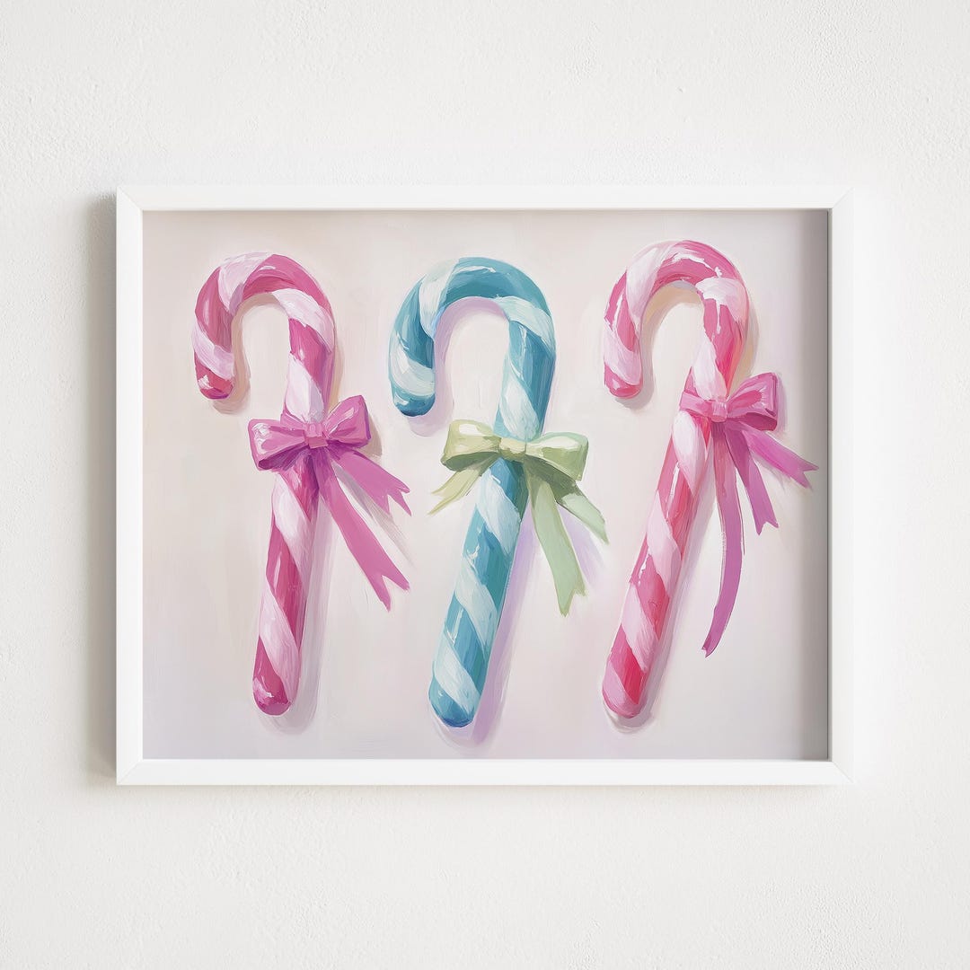 Pastel Candy Canes Print: Digital Download Colorful Christmas Wall Art ...