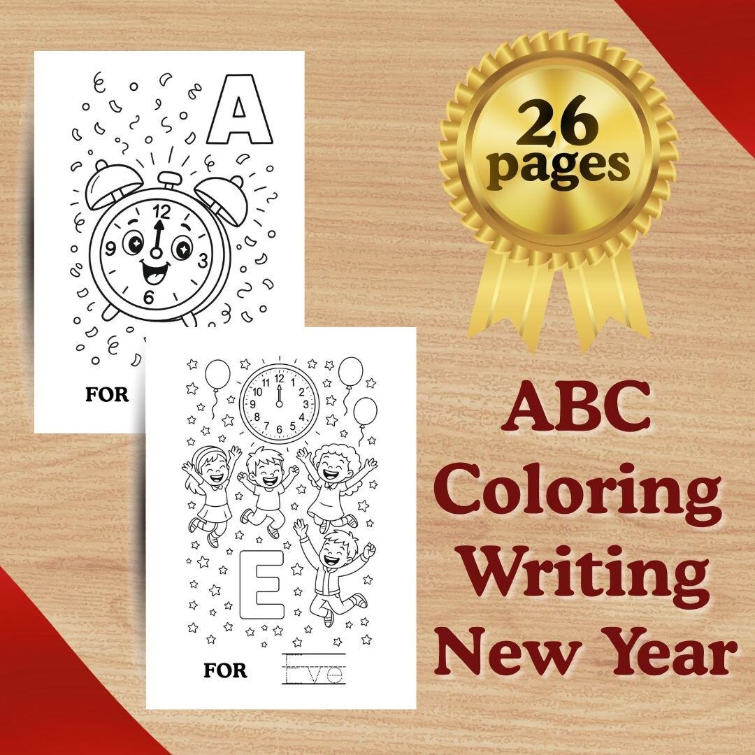 Learn ABC New Year Coloring Book for Kids – Printable Alphabet Activity ...