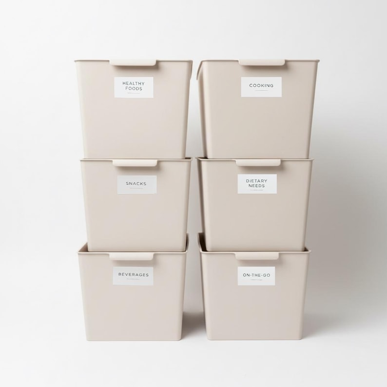 Beige Pantry Bins With Labels, Kitchen Organization, 6-pack - Etsy