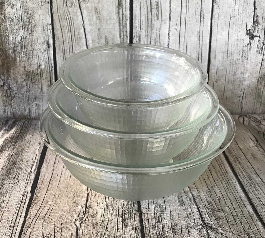 Pyrex Clear Glass Basket Weave Nesting Mixing Bowls Set - Etsy