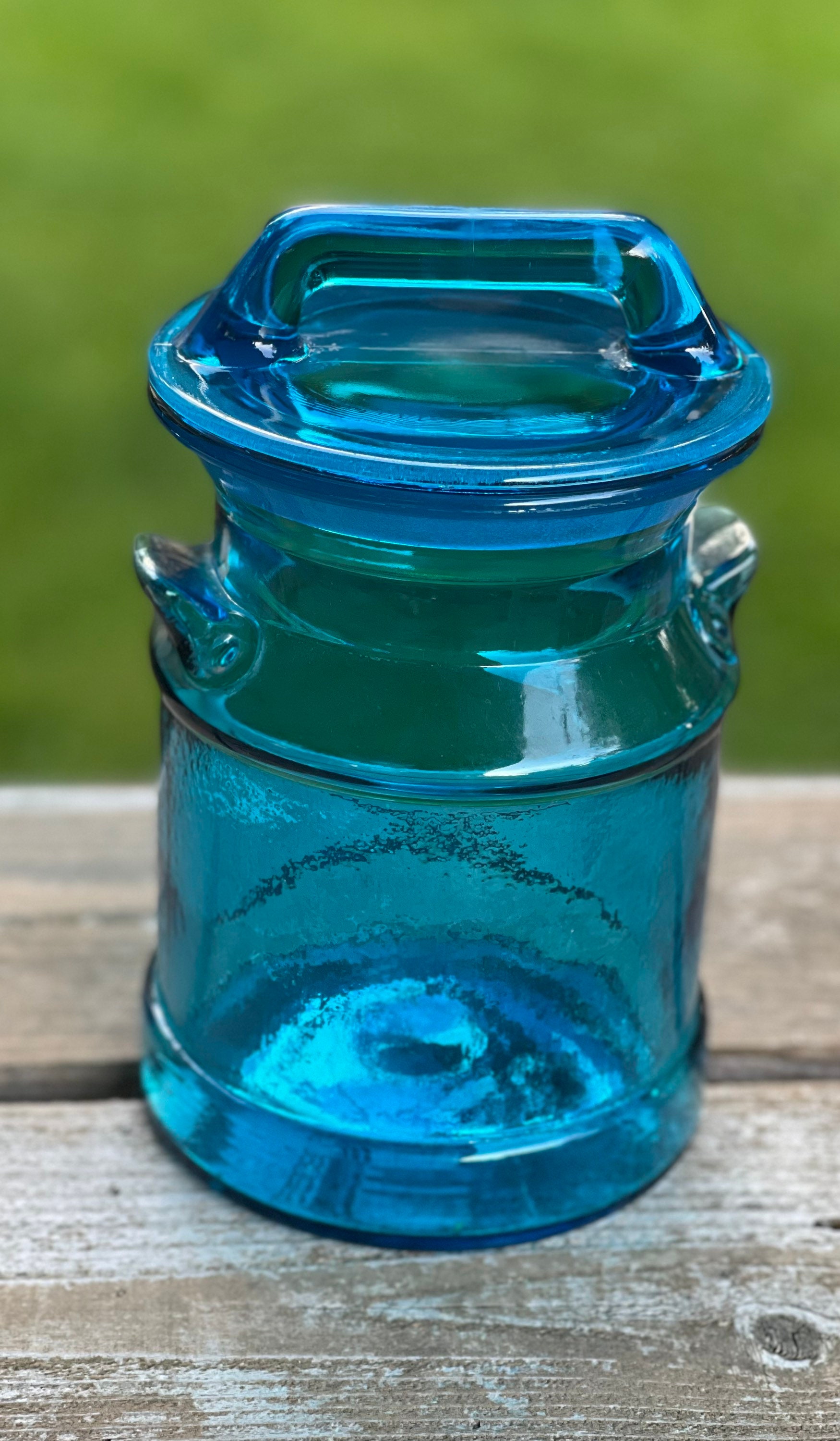 LE Smith Turquoise Blue Milk Can Glass Single Canister - Etsy