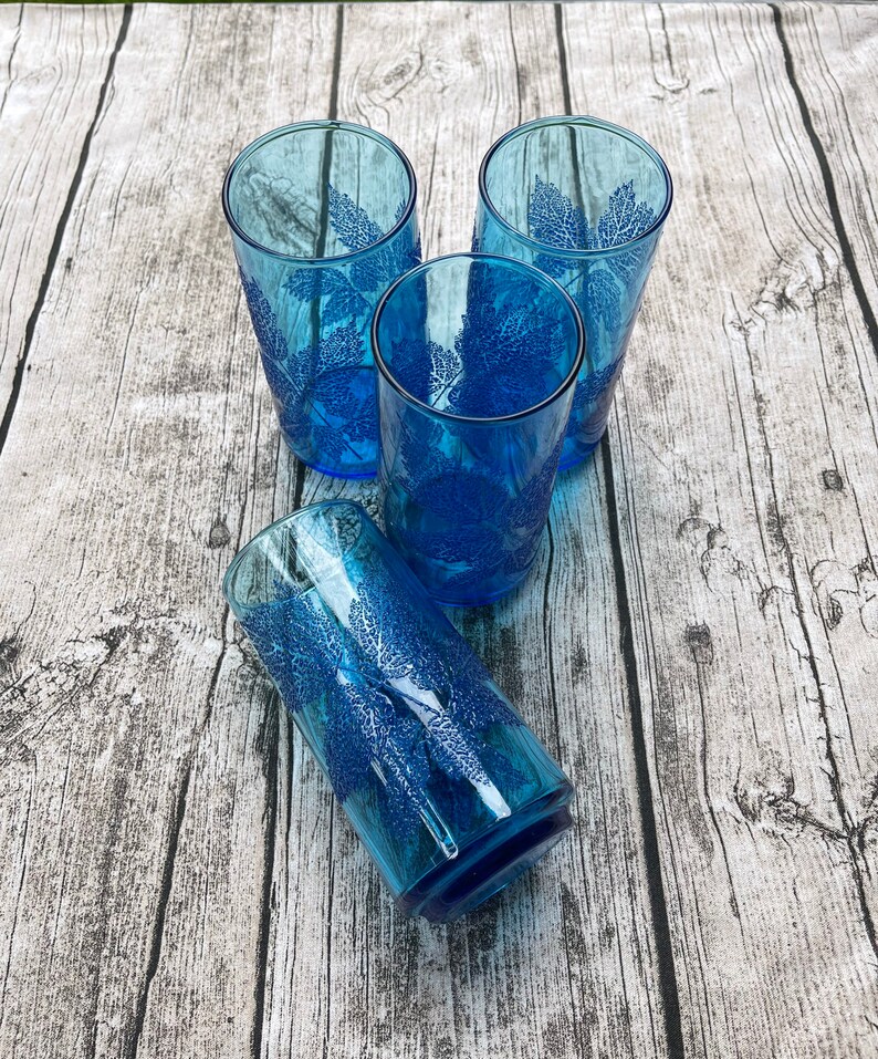 Turquoise Glass Water Tumblers Set of 4 - Etsy