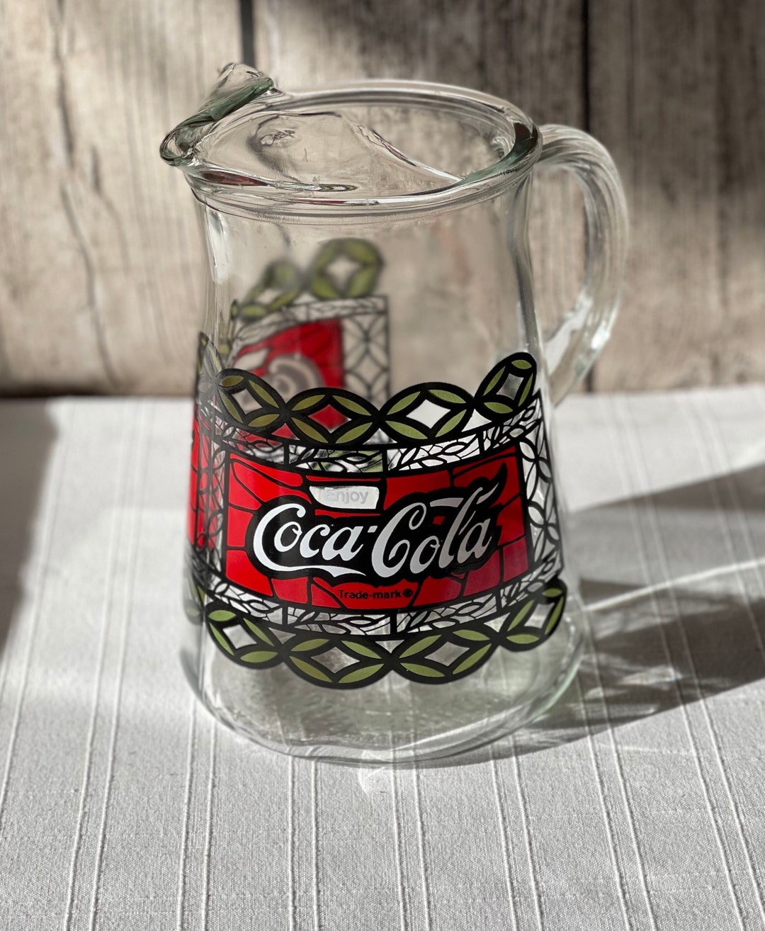 Coca-cola Coke Glass Pitcher, Stain Glass Look - Etsy