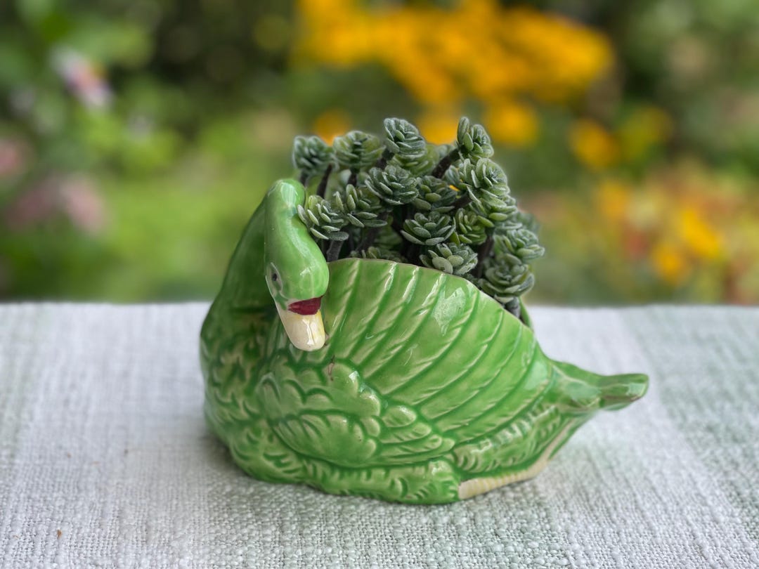 Swan Planter, Hand Painted Green Swan Planter, Japan - Etsy