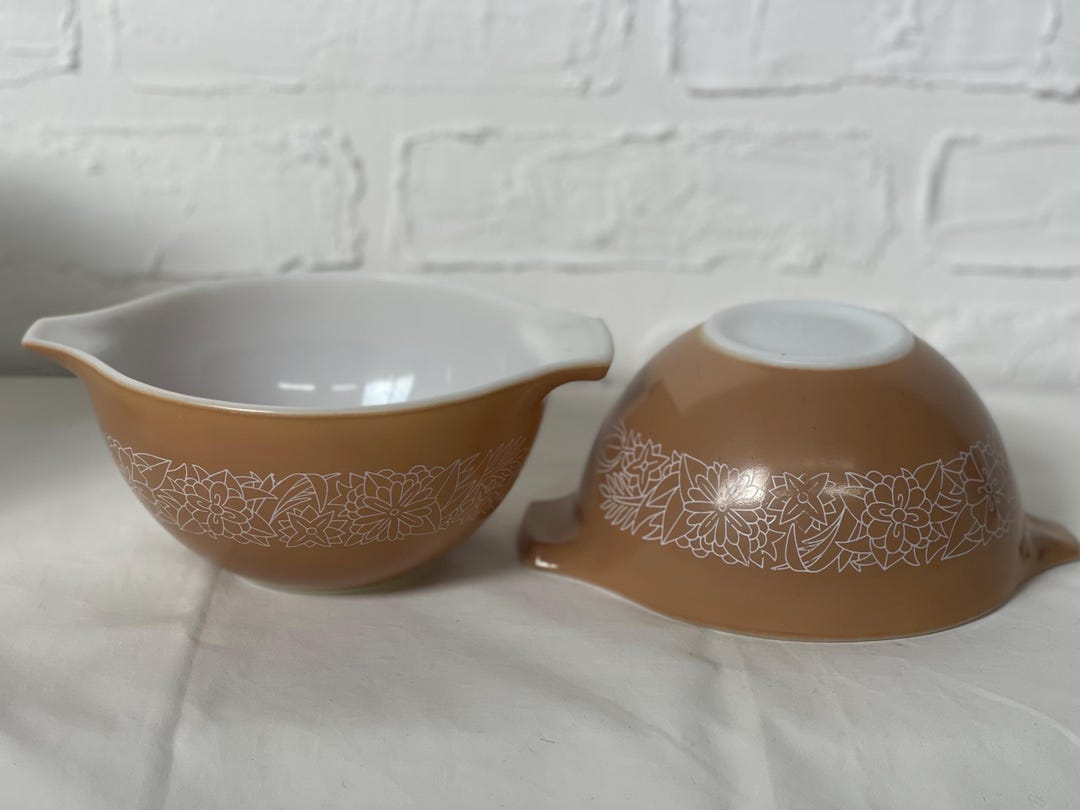 Pyrex Cinderella 441 Woodland Brown Nesting Bowls, Brown White Mixing ...