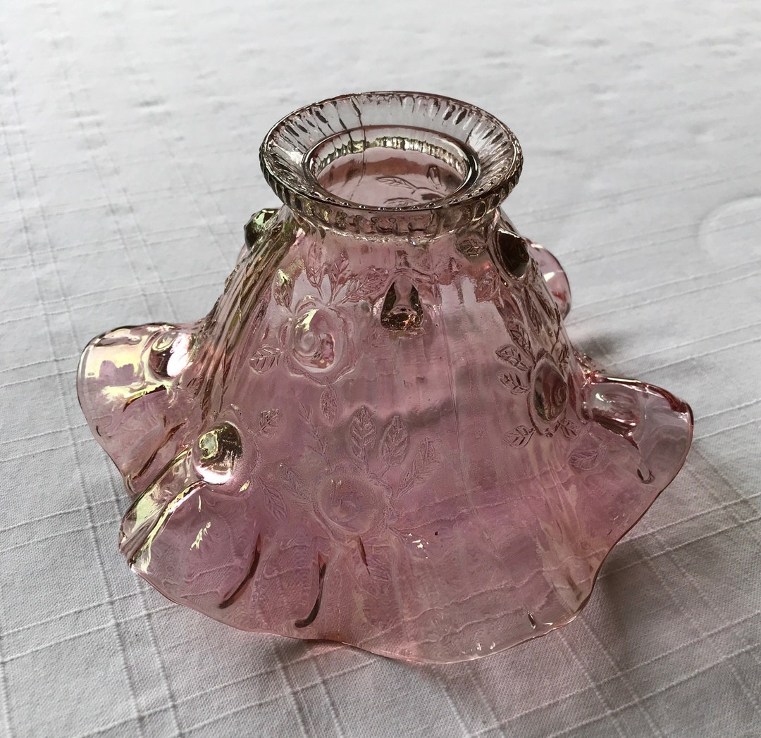 Light Pink or Smoke Fairy Lamp Shade Crimped Rim and Rose Motif HOMCO ...
