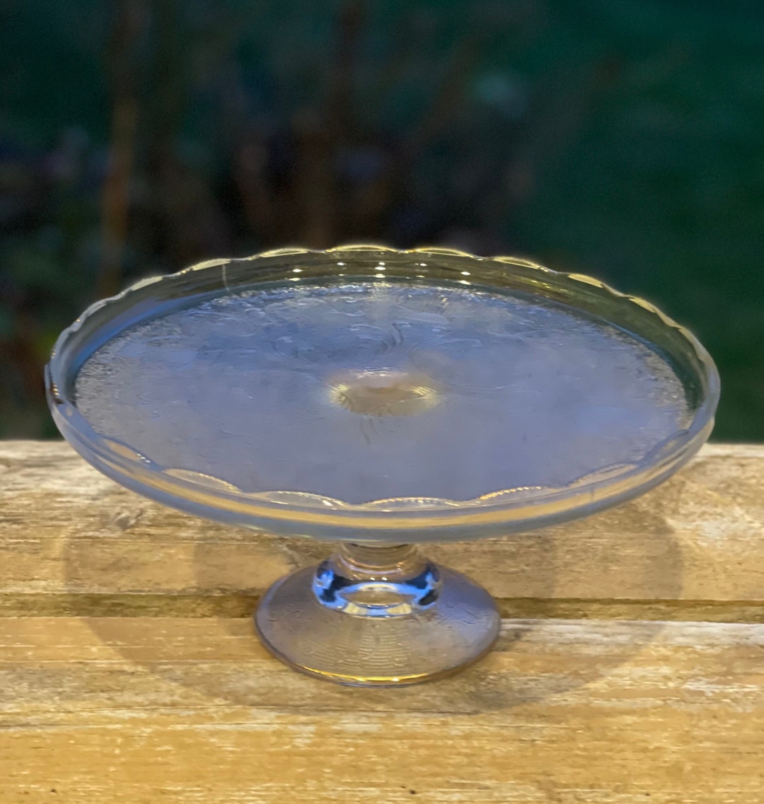 Jeanette Clear Glass Pedestal Cake Stand, Etched Glass. Scalloped Edge ...