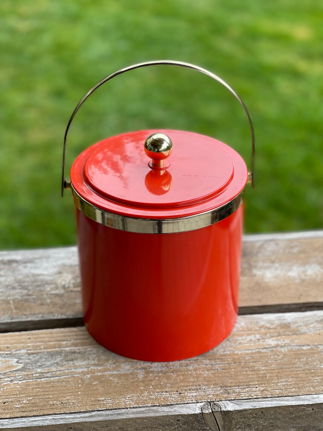 Orange-red Ice Bucket, Lucite and Brass Ice Bucket, Made in USA - Etsy