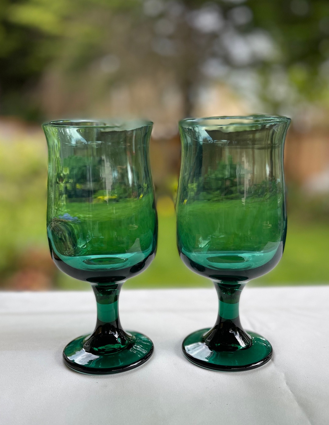 Set of 6 Libbey Tulip Water Goblets, Dark Green Water Goblets, Set of 6 ...