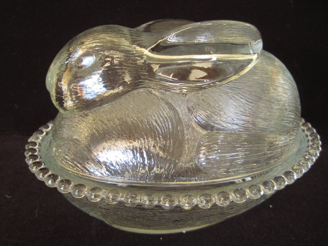 Bunny Nesting Candy Dish, Indiana Glass Beaded Edge Candy Dish, Lidded ...