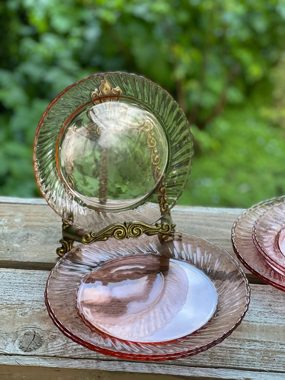 Arcoroc Rosaline Pink Swirl Plate Sets, Dessert Plates or Luncheon ...