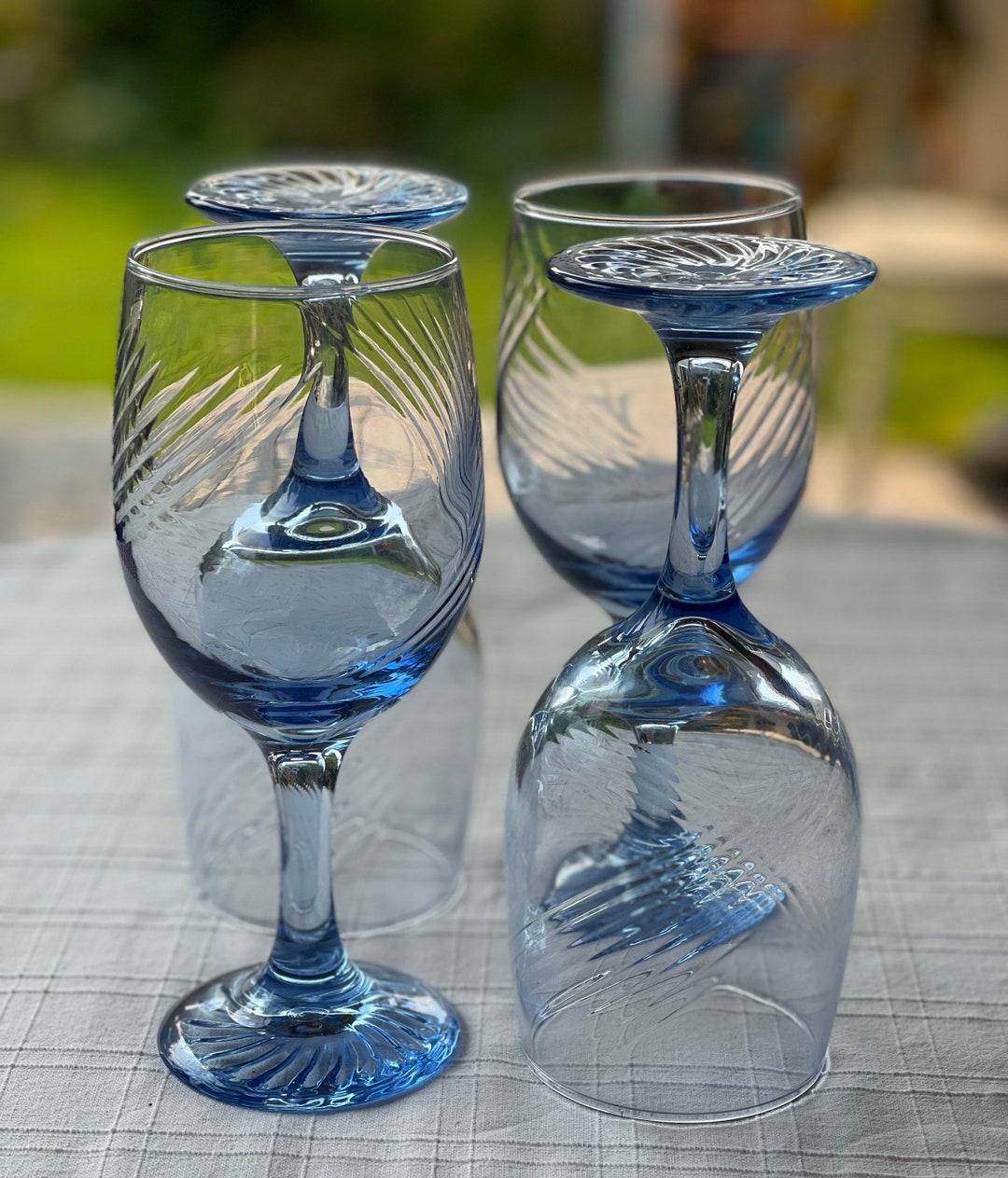 Light Blue Water Glass Goblets misty Blue Swirl Sapphire by LIBBEY Set ...