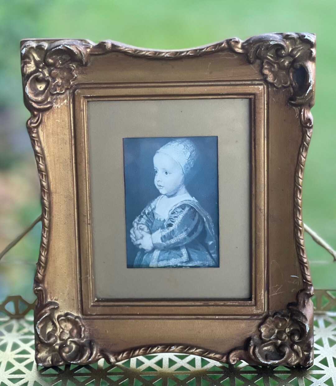 Reproduction Print of Baby Stuart by Van Dyck , Vintage Faux Brass ...