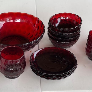 Anchor Hocking BUBBLE Glass Ruby Red Dishes, Salad Serving Bowl, Berry ...