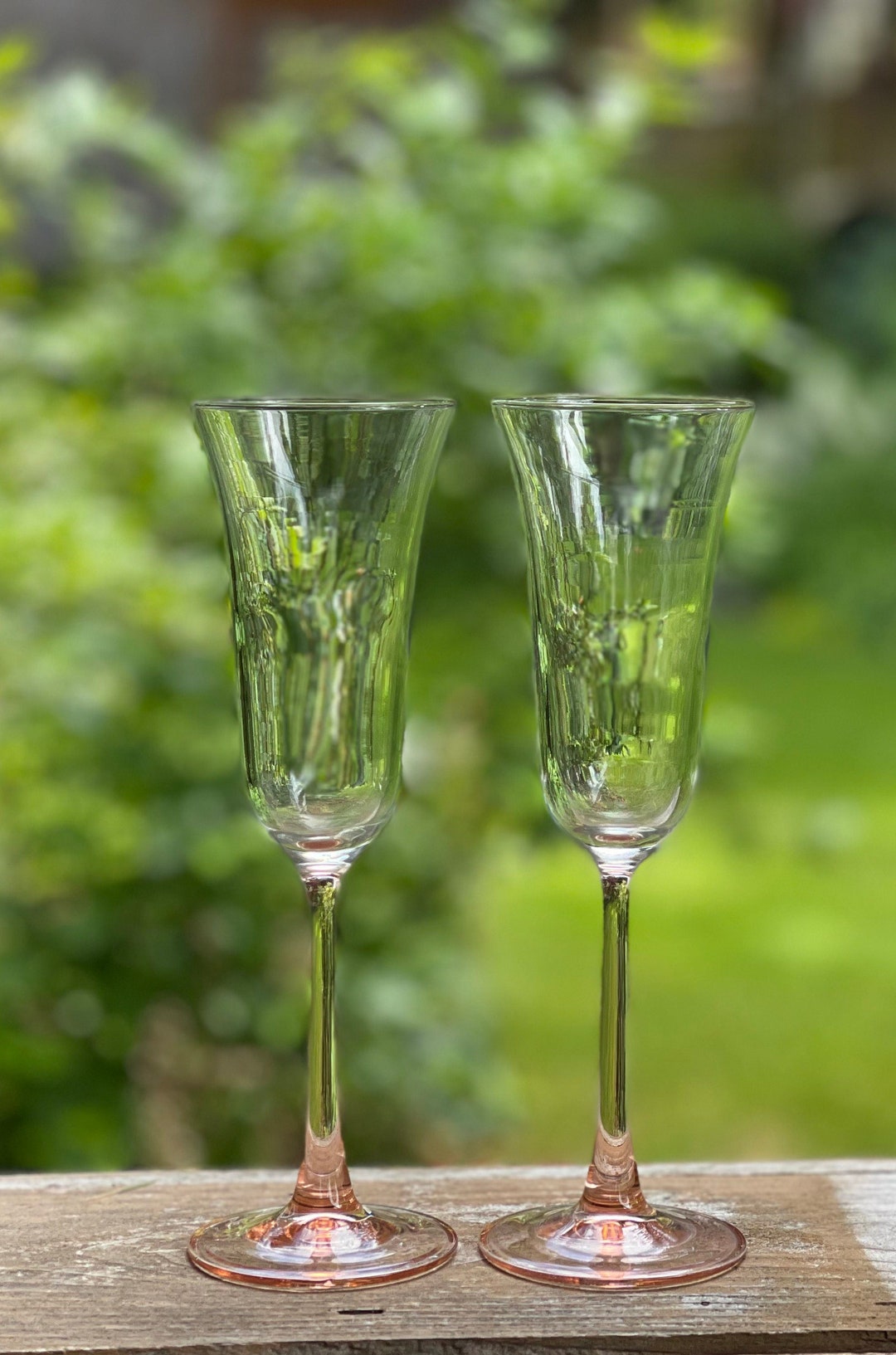 Pink Stems, Durand Americana Rose Fluted Champagne Glasses, Set of 2 ...