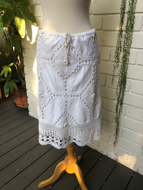 New Repurposed Crochet Inset Drawstring Skirt - Gem