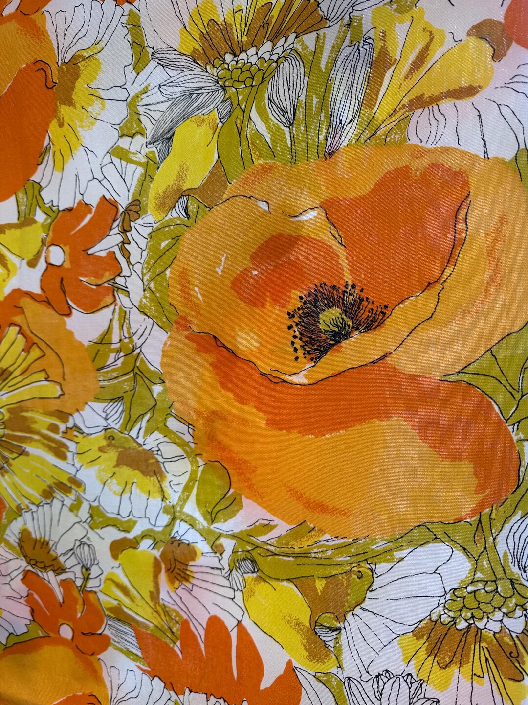 60s Vera Mod Poppy Sunshine Cotton Curtains - Etsy