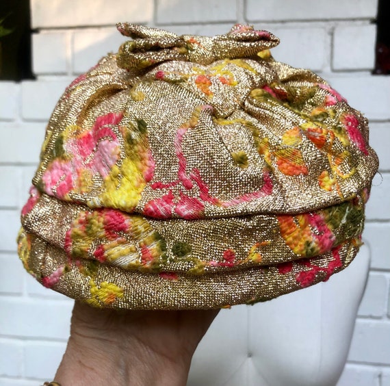 Gold Metallic & Chenille Brocade Cap Beret True Vinta… - Gem