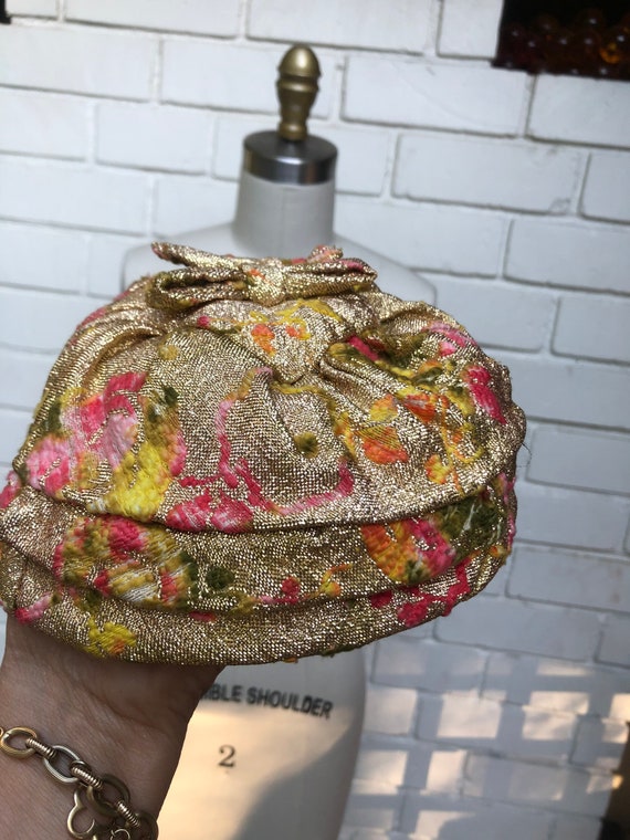 Gold Metallic & Chenille Brocade Cap Beret True Vinta… - Gem