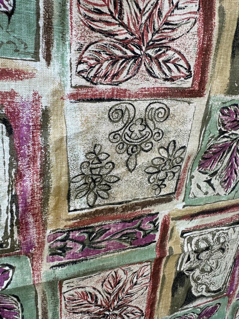 MCM Mid Century Modern Tiki Block Design Cotton Fabric in Earthy Tones ...