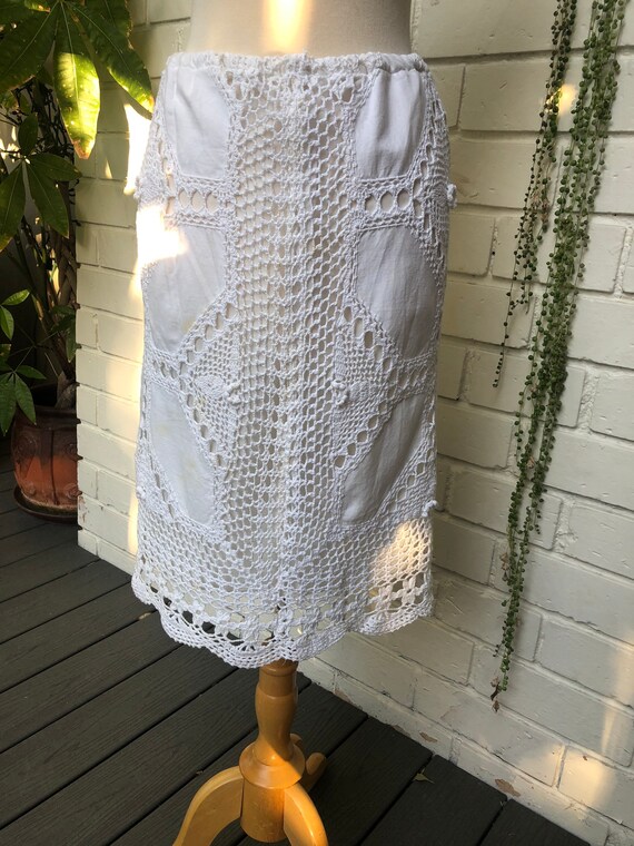 New Repurposed Crochet Inset Drawstring Skirt - Gem