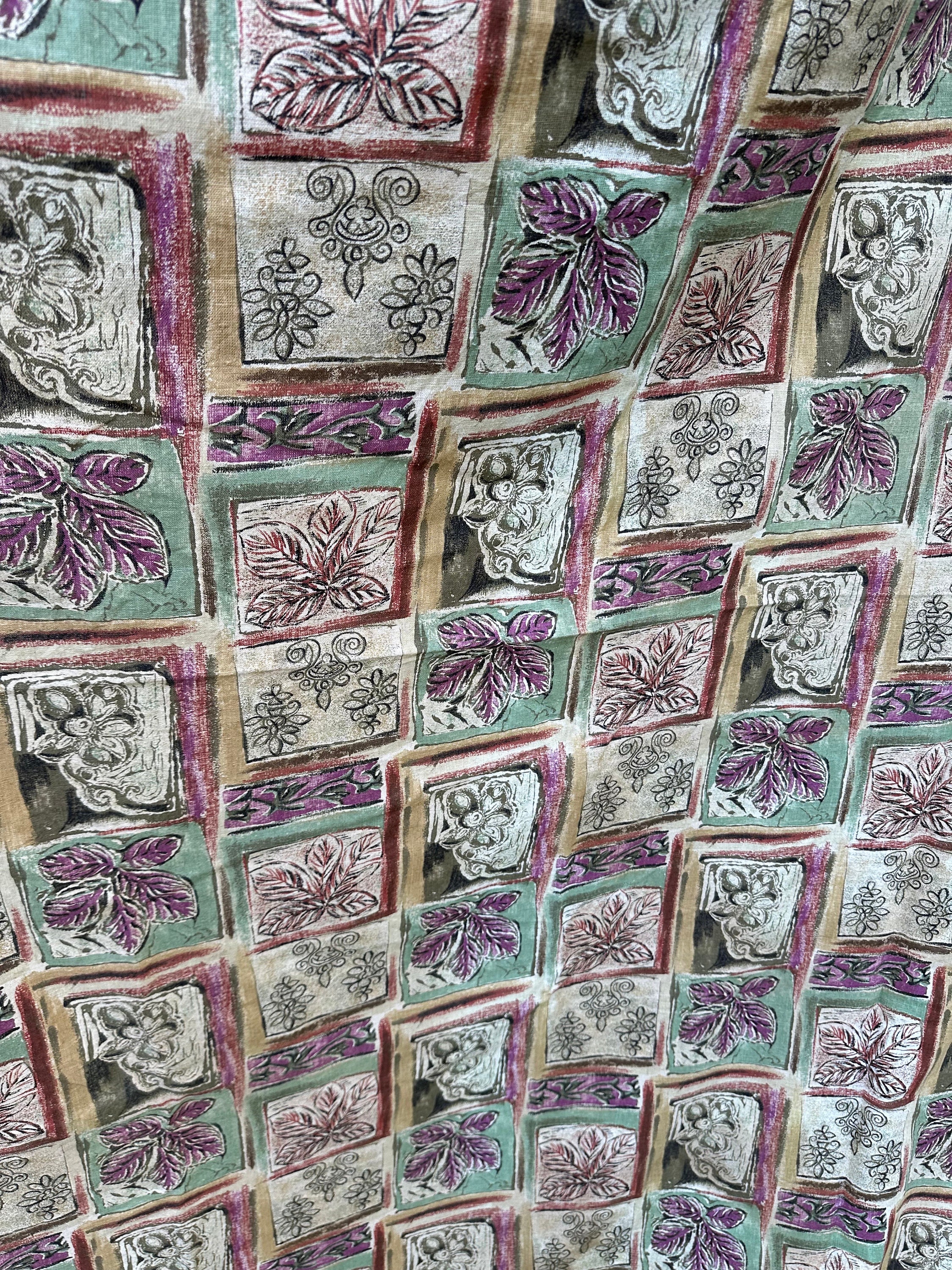 MCM Mid Century Modern Tiki Block Design Cotton Fabric in Earthy Tones ...
