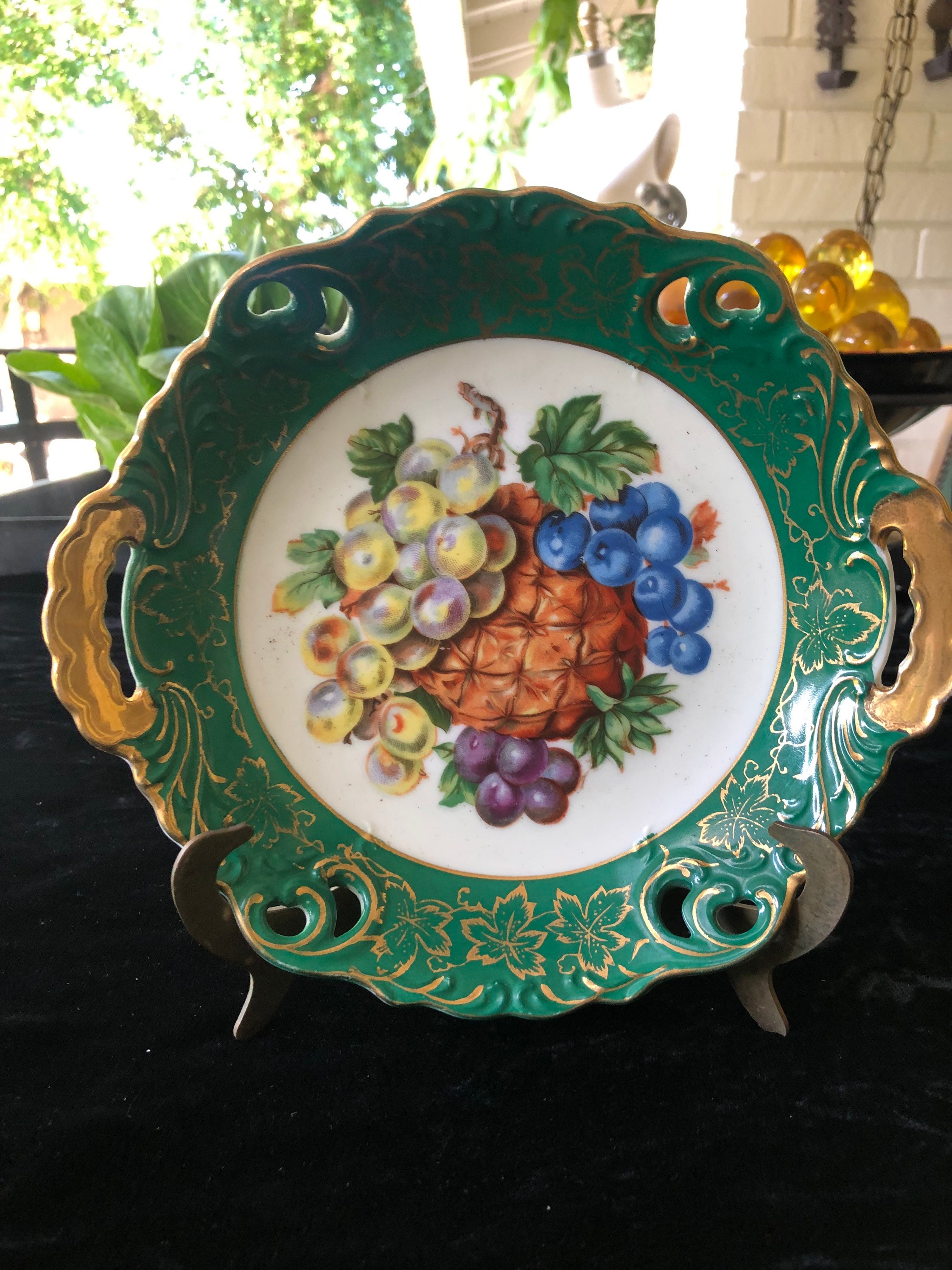 Lovely Cornucopia of Fruits Vintage Plate, Dish W/stand - Etsy