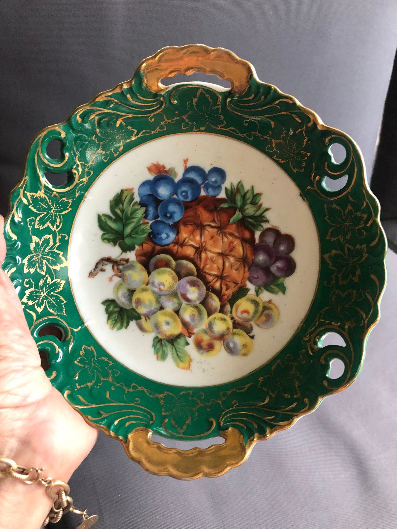 Lovely Cornucopia of Fruits Vintage Plate, Dish W/stand - Etsy