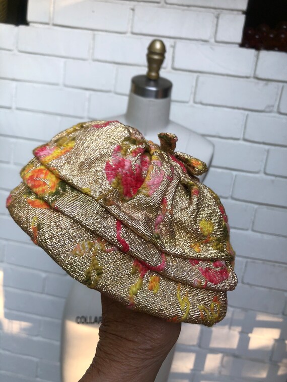 Gold Metallic & Chenille Brocade Cap Beret True Vinta… - Gem