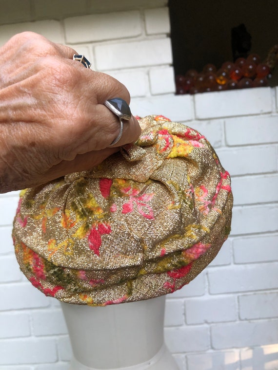 Gold Metallic & Chenille Brocade Cap Beret True Vinta… - Gem