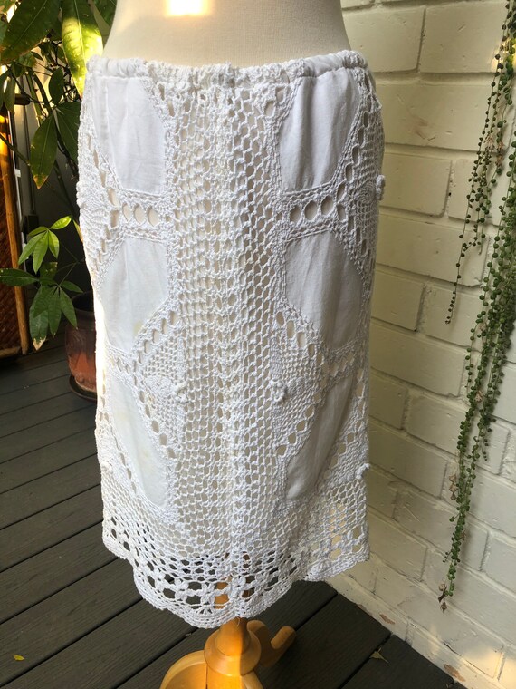 New Repurposed Crochet Inset Drawstring Skirt - Gem