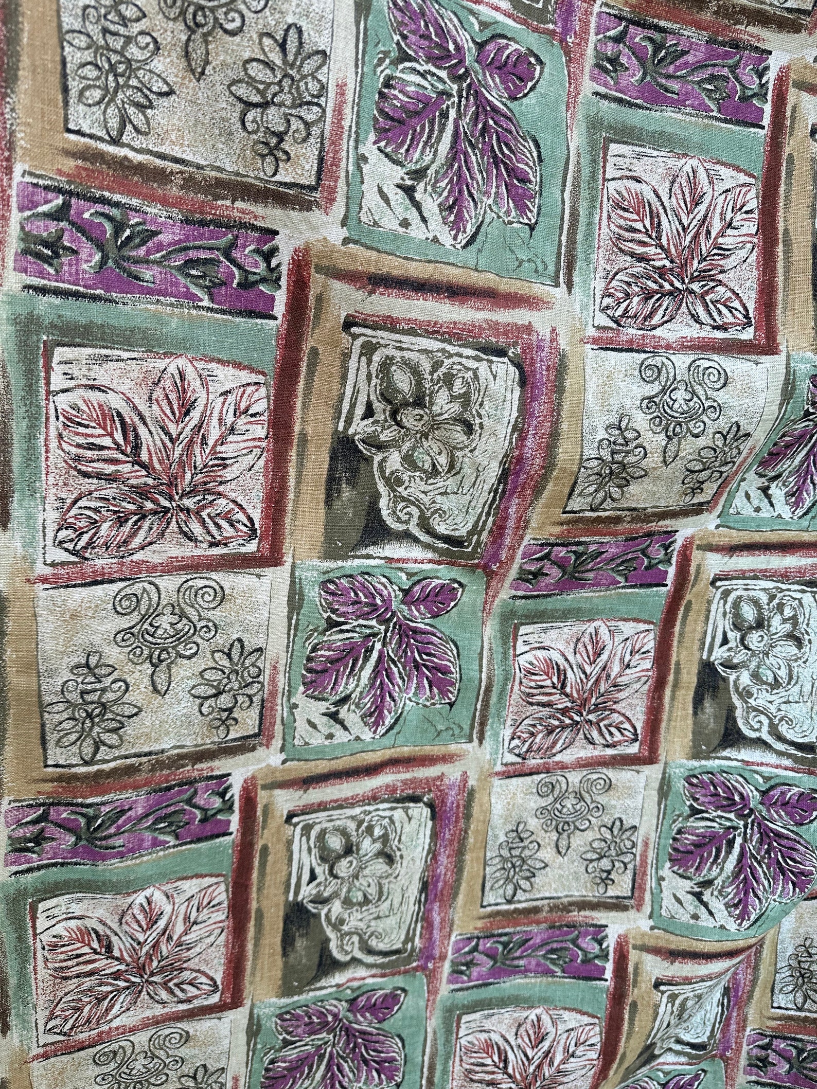 MCM Mid Century Modern Tiki Block Design Cotton Fabric in Earthy Tones ...