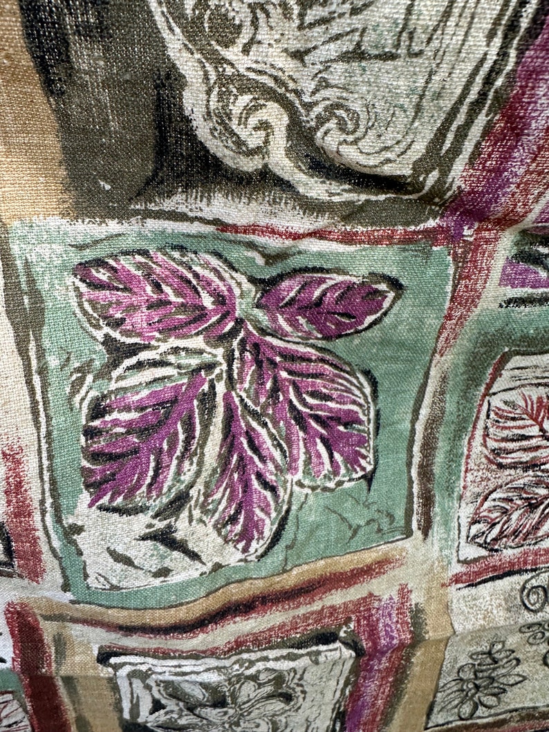 MCM Mid Century Modern Tiki Block Design Cotton Fabric in Earthy Tones ...