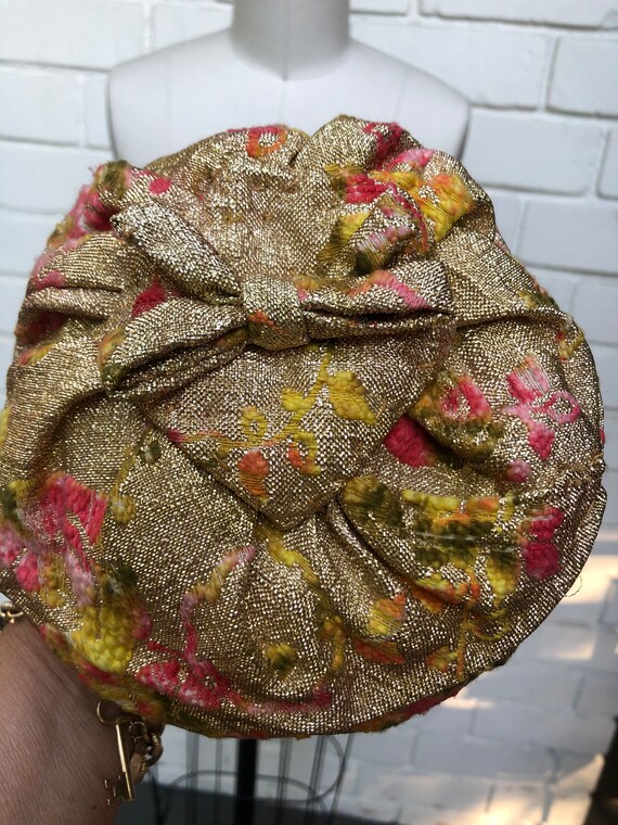 Gold Metallic & Chenille Brocade Cap Beret True Vinta… - Gem