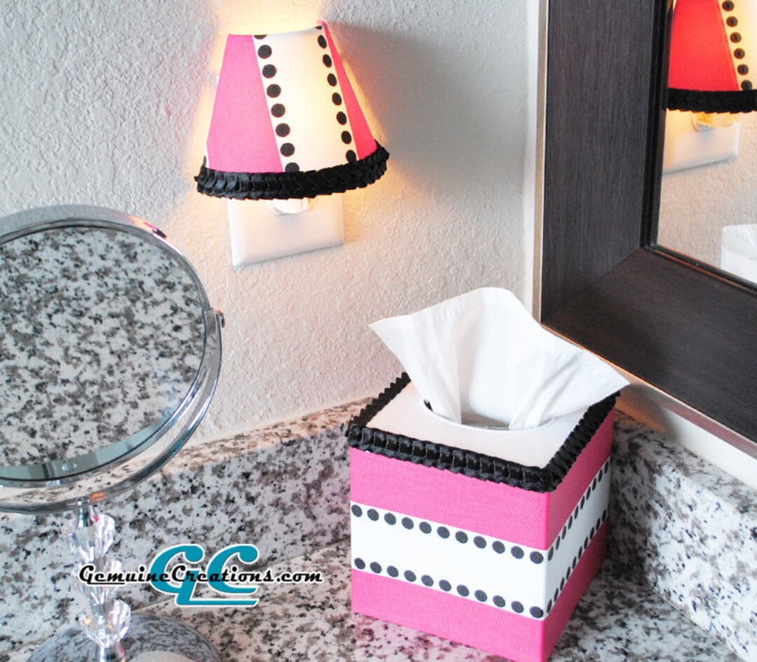 Custom Fabric Bathroom Accessories: Tissue Box, Night Light, Trash Bin ...