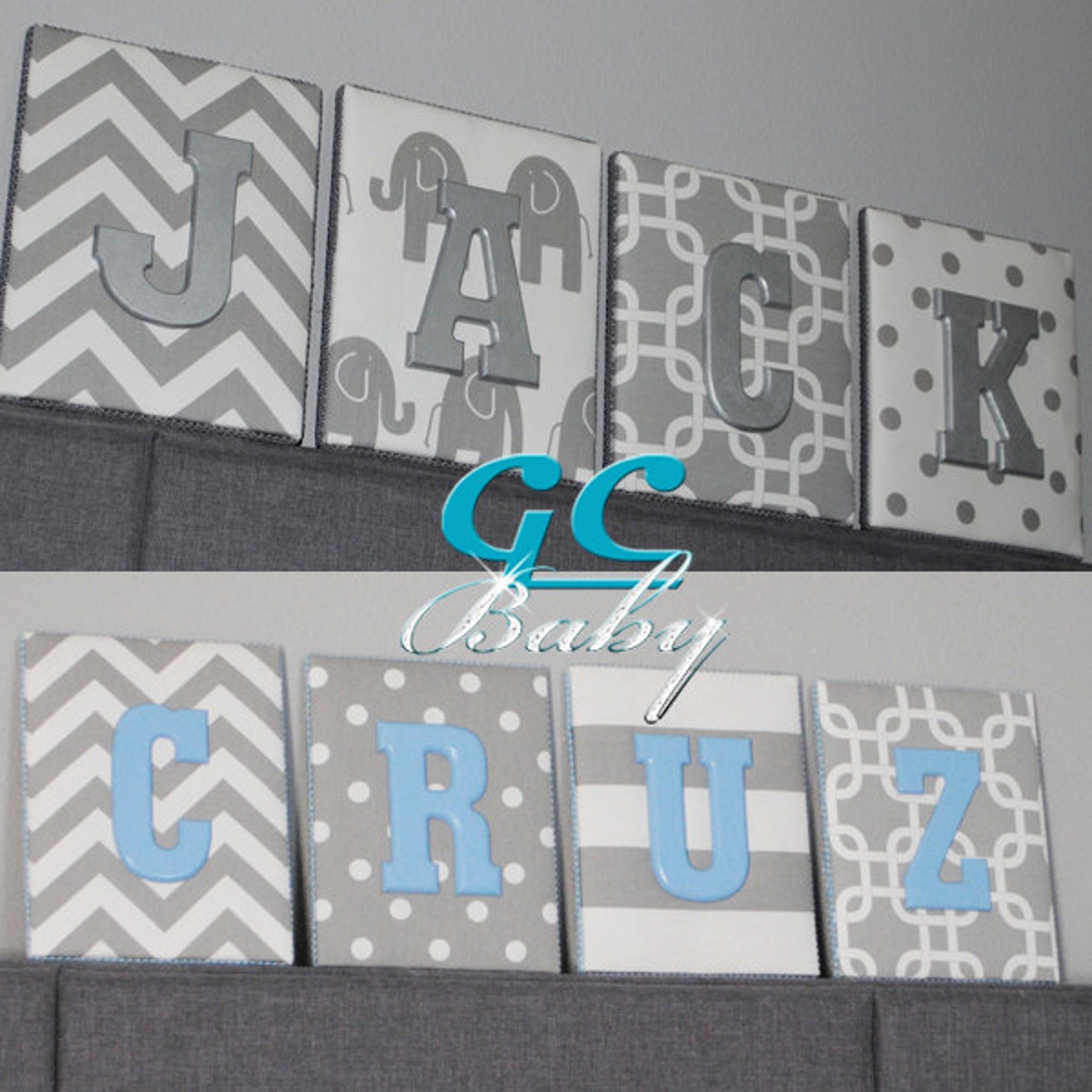 Grey White Fabric Letter Plaques 12 Print Choices Custom - Etsy