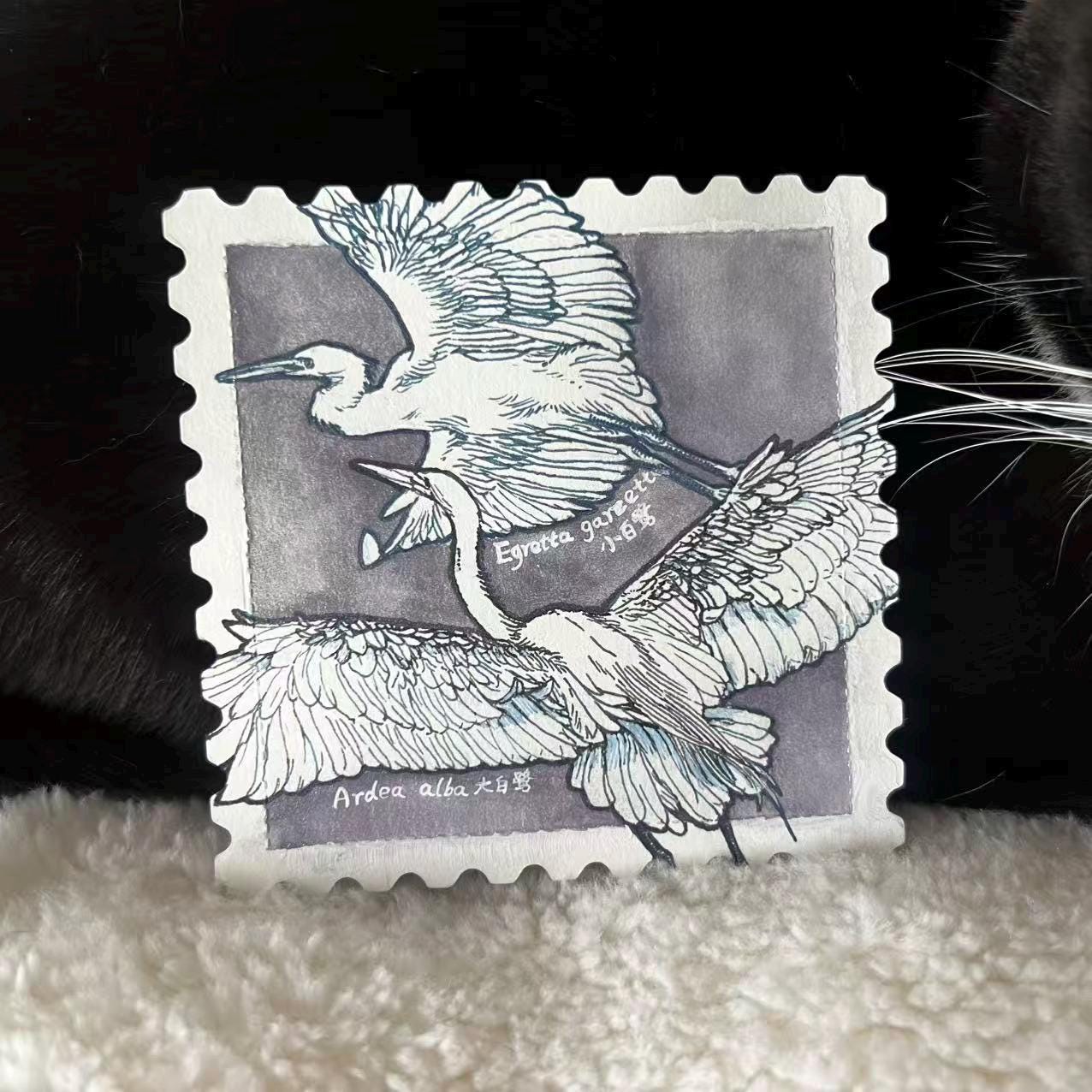 Custom Hand-drawning Natural History Watercolor Vintage Postage Stamps ...
