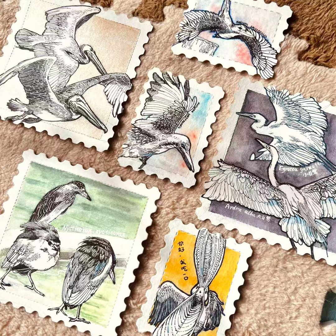 Custom Hand-drawning Natural History Watercolor Vintage Postage Stamps ...