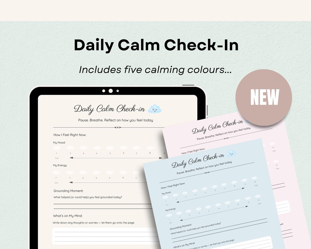 Daily Calm Check-in Printable | Mindfulness Worksheet | Self-care ...