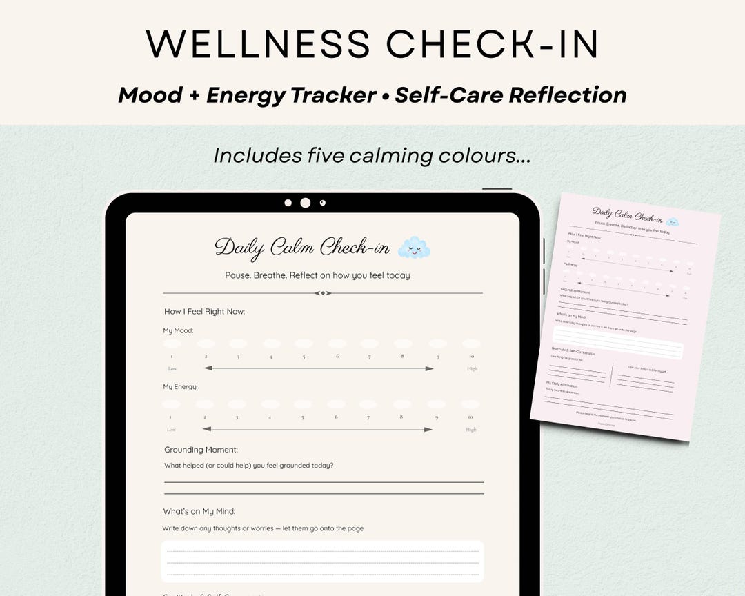 Daily Wellness Check-in Printable | Mood & Energy Tracker | Mindful ...