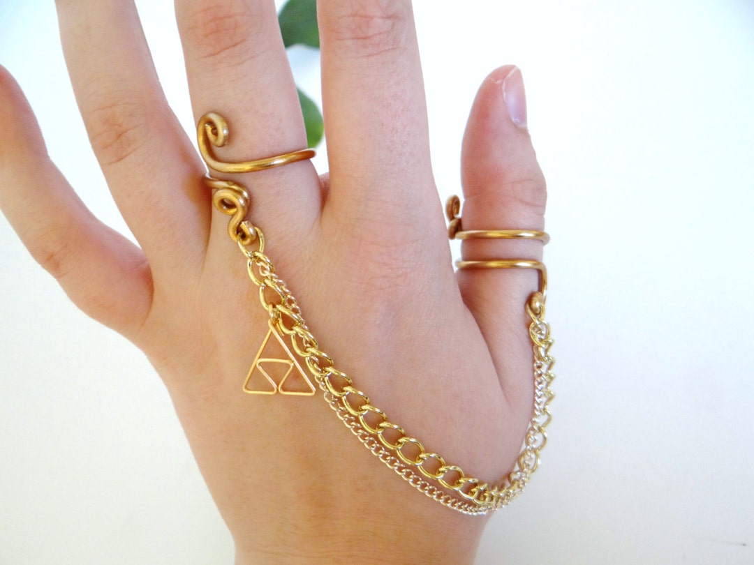 Double Chain Ring With Golden Triforce - Etsy