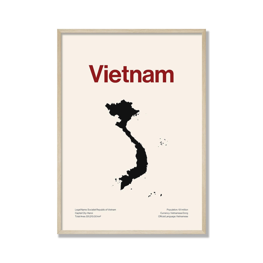 Minimalist Vietnam Map Print, Modern Vietnam Wall Art, Contemporary ...