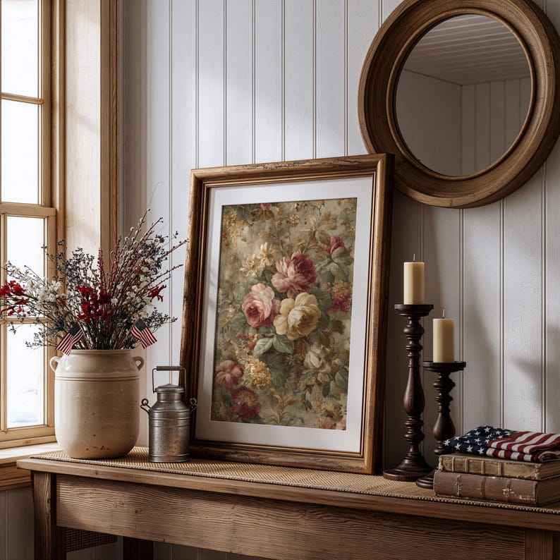 Vintage Floral Wall Art, Romantic Rose Garden Print, Antique Botanical ...