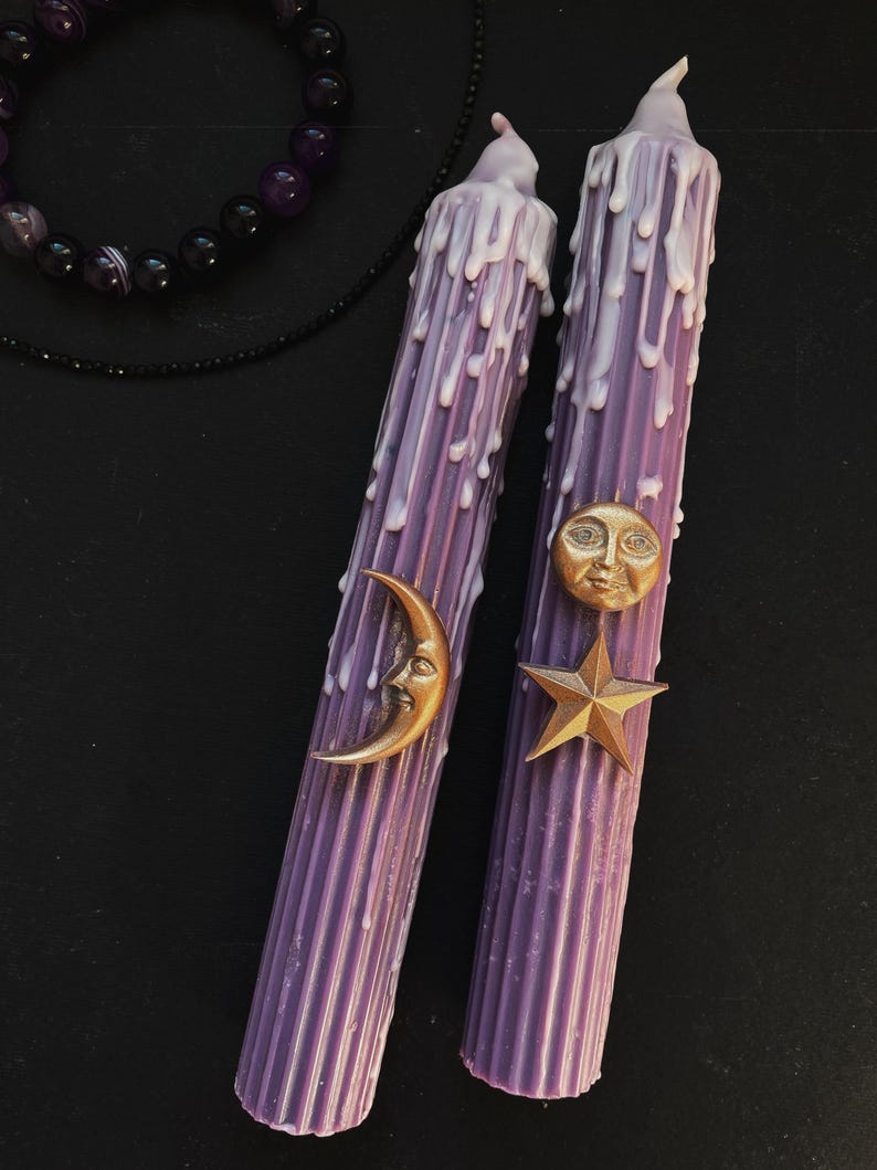 Purple Drip Soy Wax Candle Set: Moon & Sun Altar Ritual - Etsy