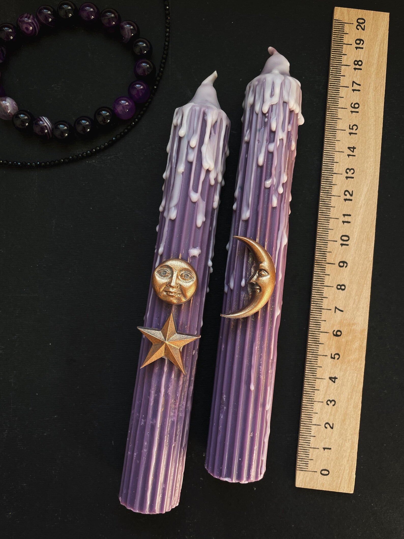 Purple Drip Soy Wax Candle Set: Moon & Sun Altar Ritual - Etsy